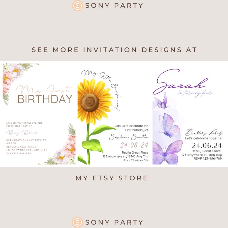 Boho Flowers Birthday Invitation Template | Three Birthdays | Minimal ...
