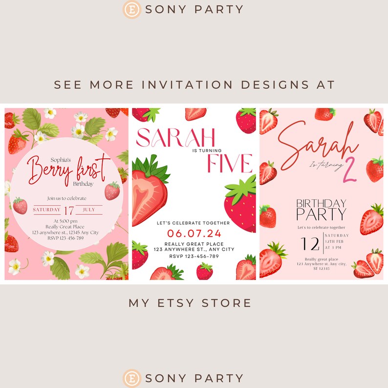 Sweet Strawberry Birthday Invitation Template | 2nd Birthday | Berry ...