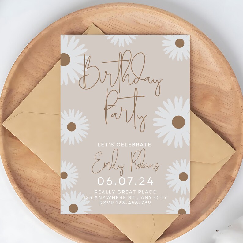 Daisy Flower Birthday Invitation | Daisy Party | Boho Invitation ...