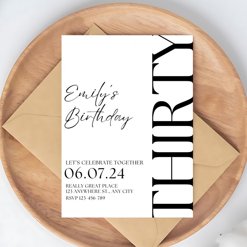 Thirty 30th Birthday Invitation Template, Elegant Birthday, Minimalist ...