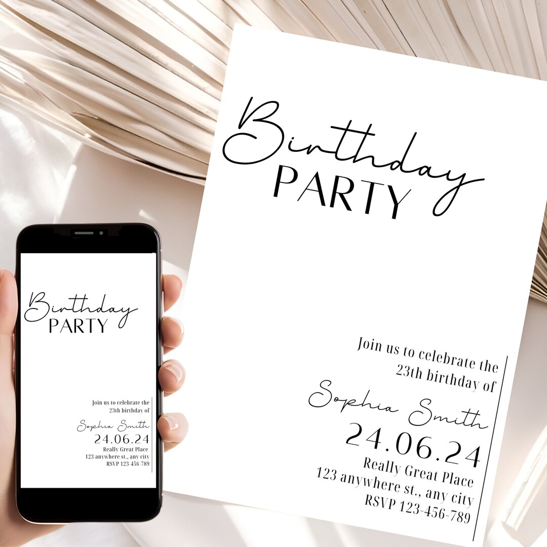 Minimal Birthday Invitation Template | Elegant Birthday | Minimal Party ...
