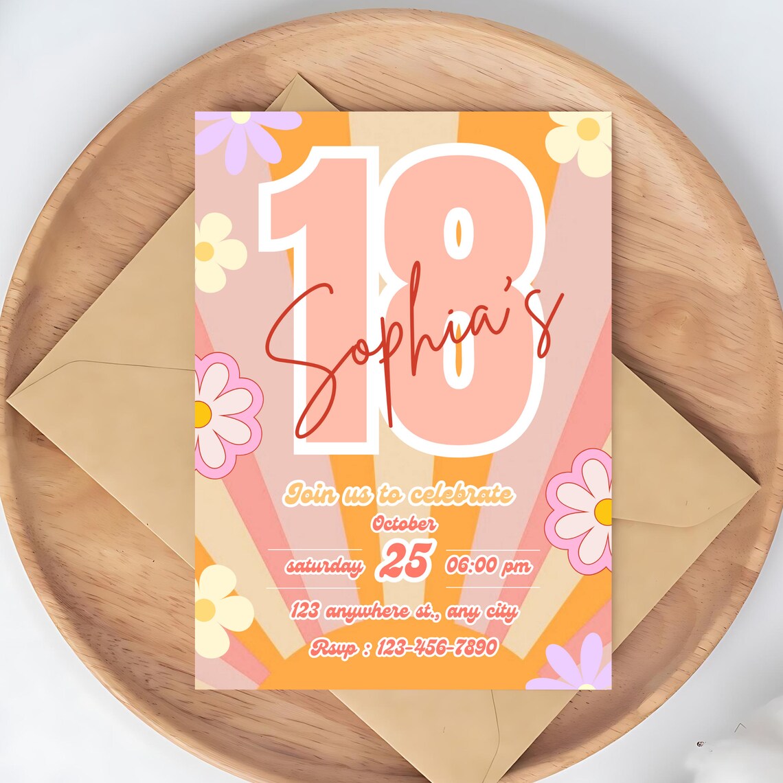 Groovy Birthday Invitation, Retro Invitation, Groovy Sun, Funcky Retro ...