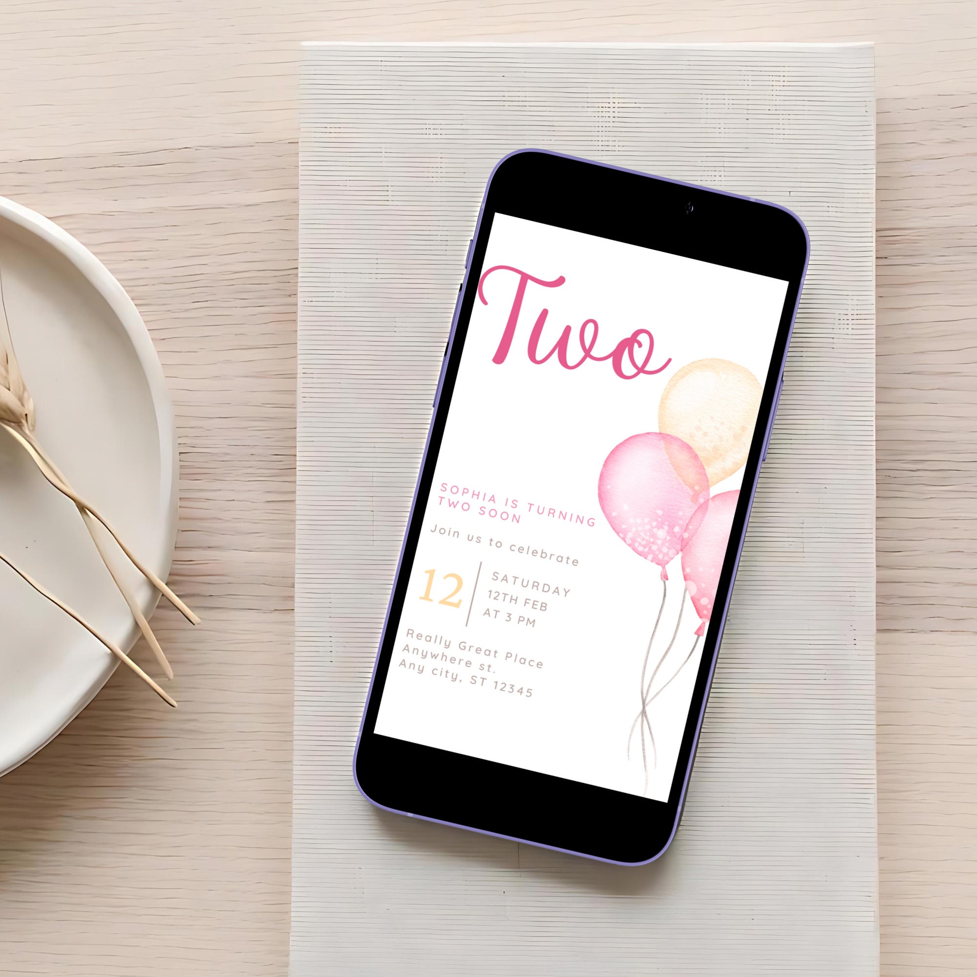 Ballons Two Birthday Invitation Template | 2nd Birthday| Kids Minimal ...