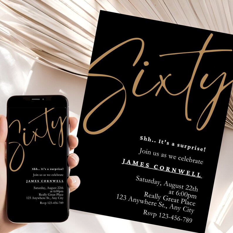 Sixty 60th Minimal Birthday Invitation Template, Minimalist Invitation ...