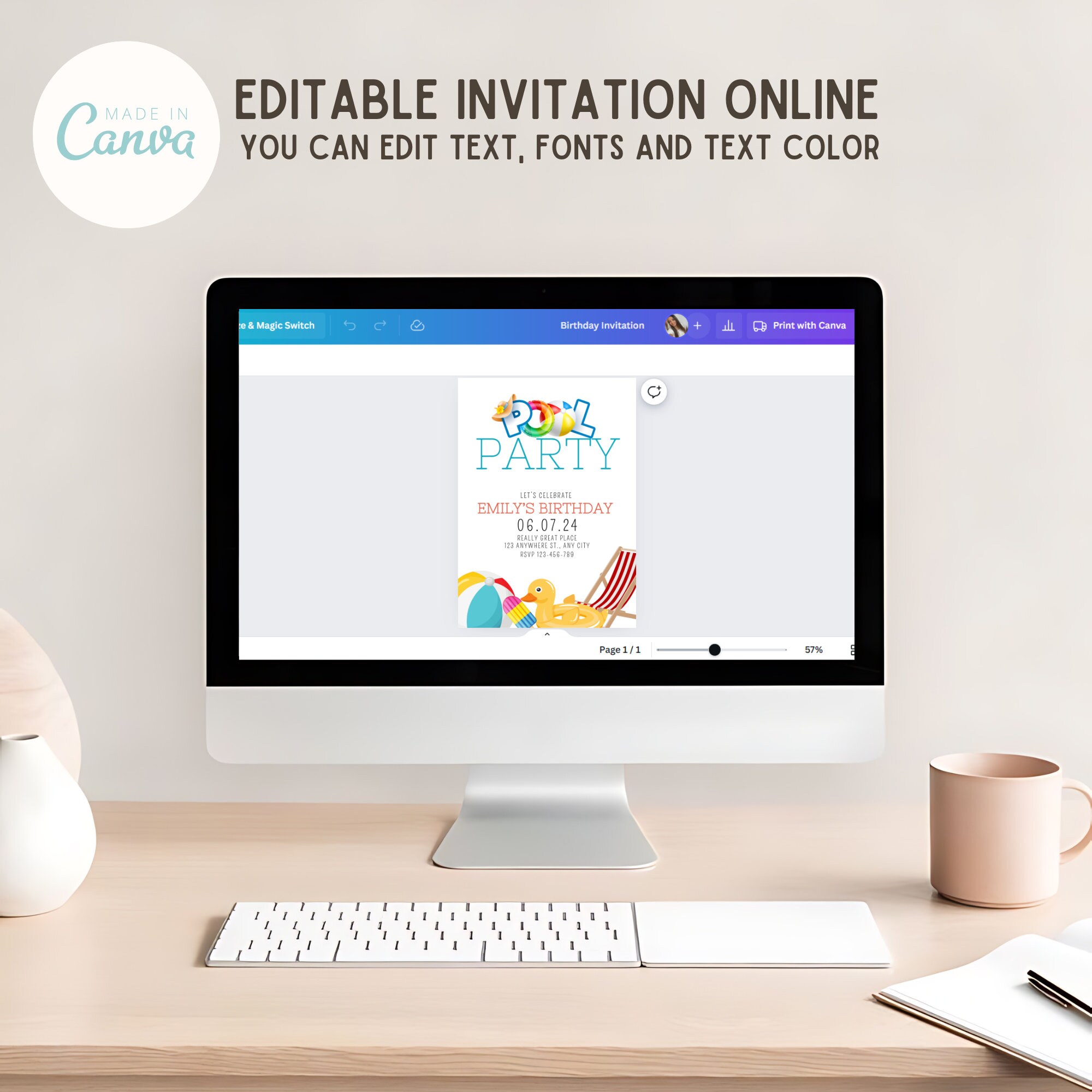 Pool Party Birthday Invitation Template | Funny Summer Birthday | Pool ...