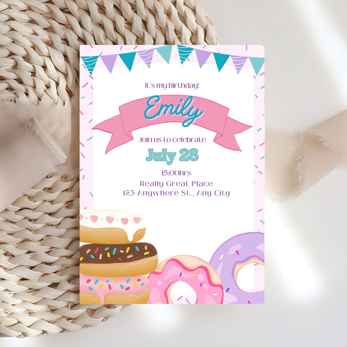 Donuts Sweet Birthday Invitation Template | Donut Party | Kids Minimal ...
