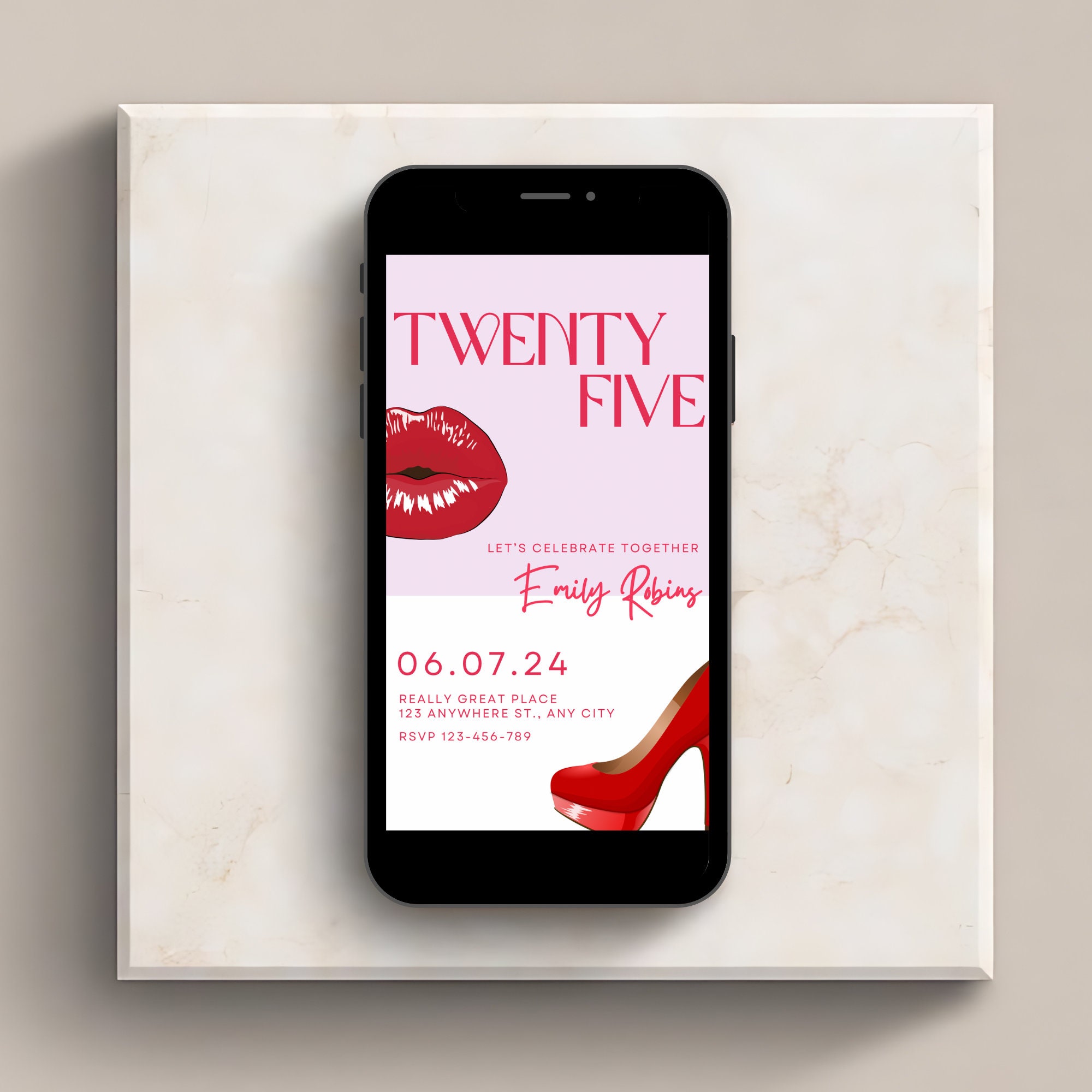 Twenty Five 25th Red and Pink Birthday Invitation, Fancy Pink, Twenties ...