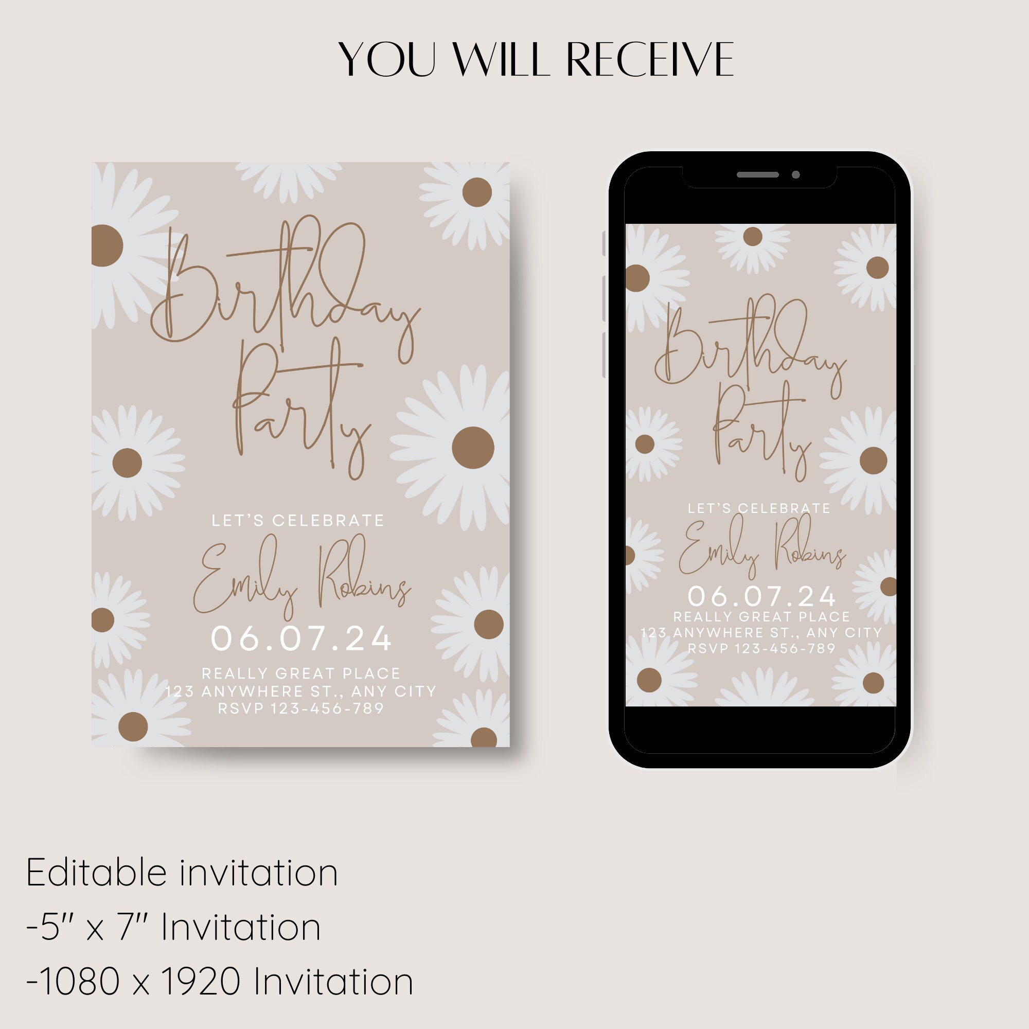 Daisy Flower Birthday Invitation | Daisy Party | Boho Invitation ...