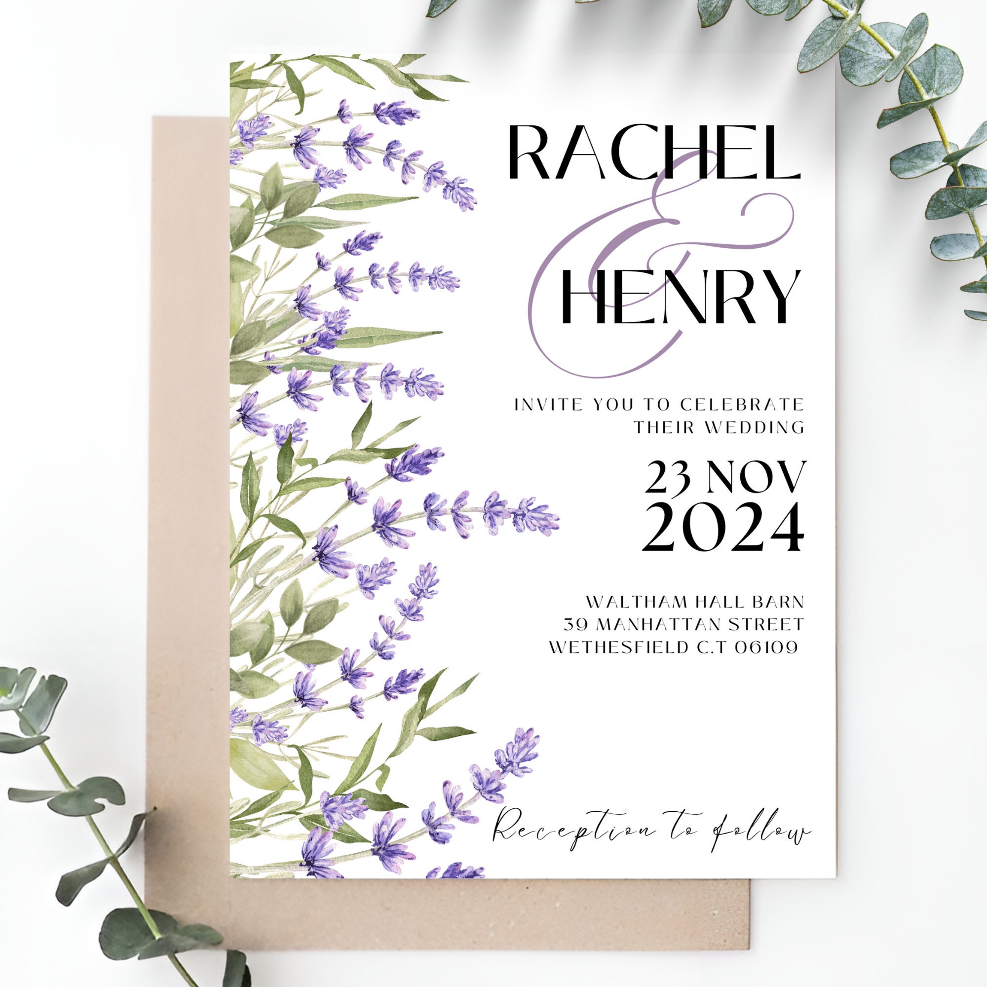 Lavender Floral Wedding Invitation Template Set, Wildflower, Boho ...