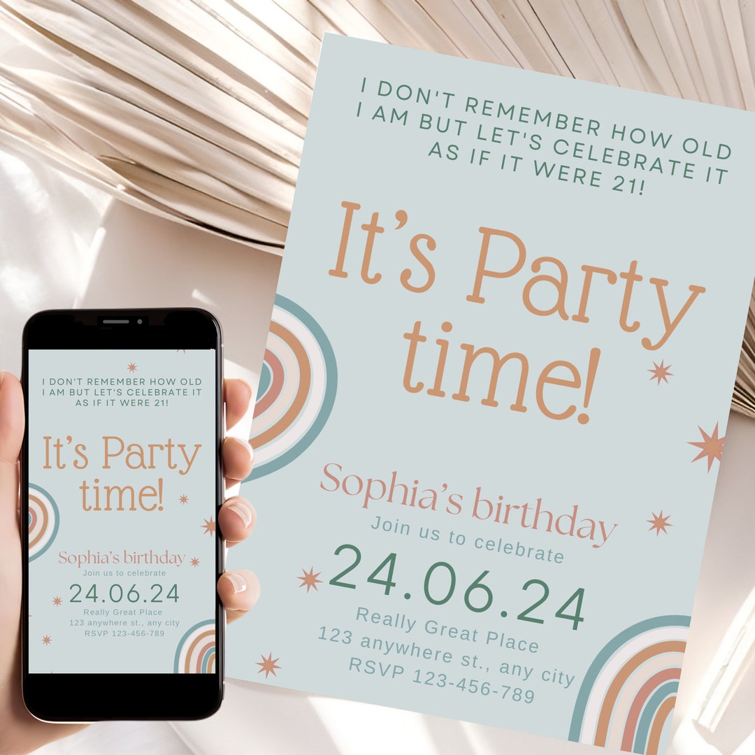 Rainbow Funny Birthday Invitation Template, Any Age Party, Rainbow ...