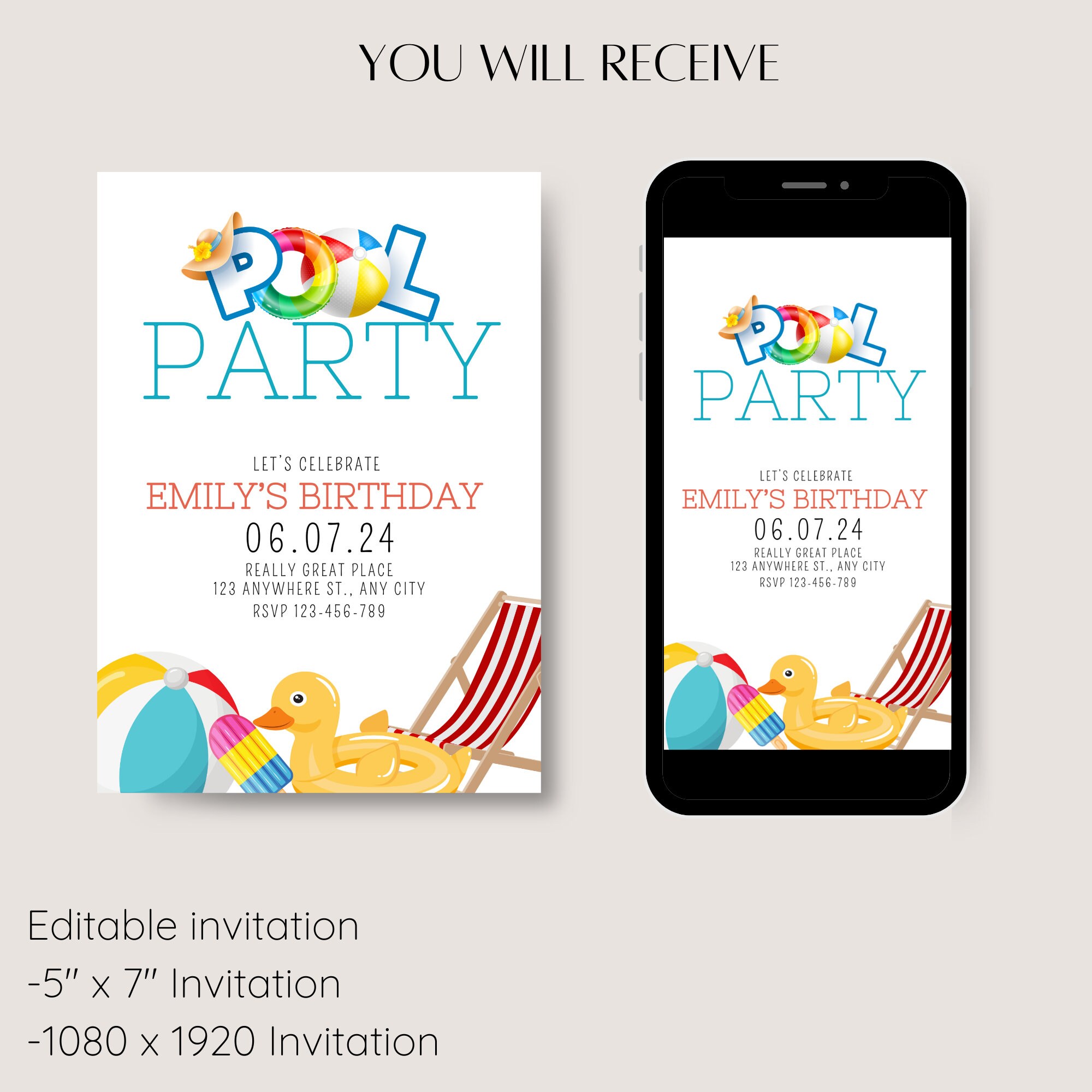 Pool Party Birthday Invitation Template | Funny Summer Birthday | Pool ...