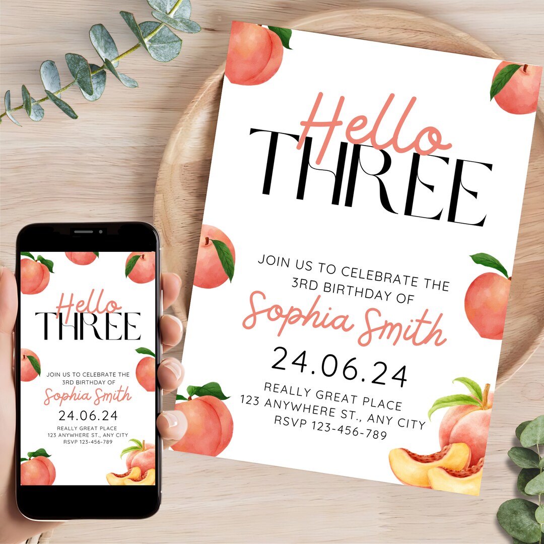 Sweet Peach Birthday Invitation Template 3rd Birthday Minimal Party ...