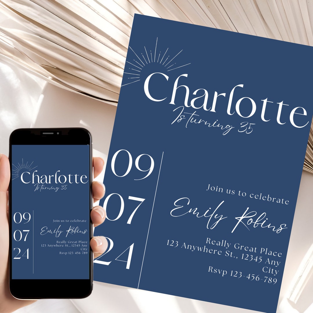 Navy Blue Birthday Invitation Template | Navy Gold Party | Navy Blue ...