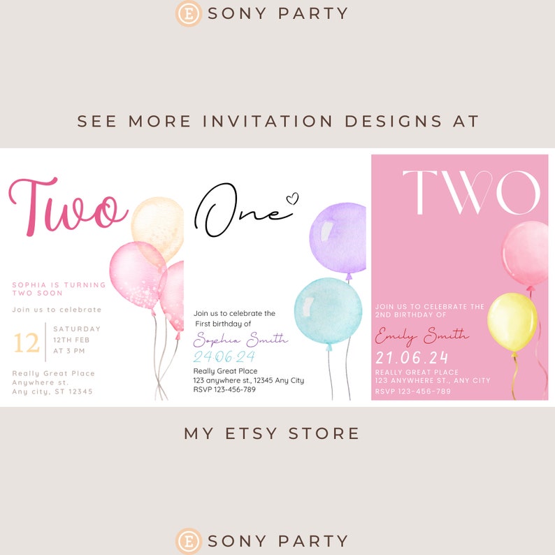 Ballons One Birthday Invitation Template | 1st Birthday| Kids Minimal ...