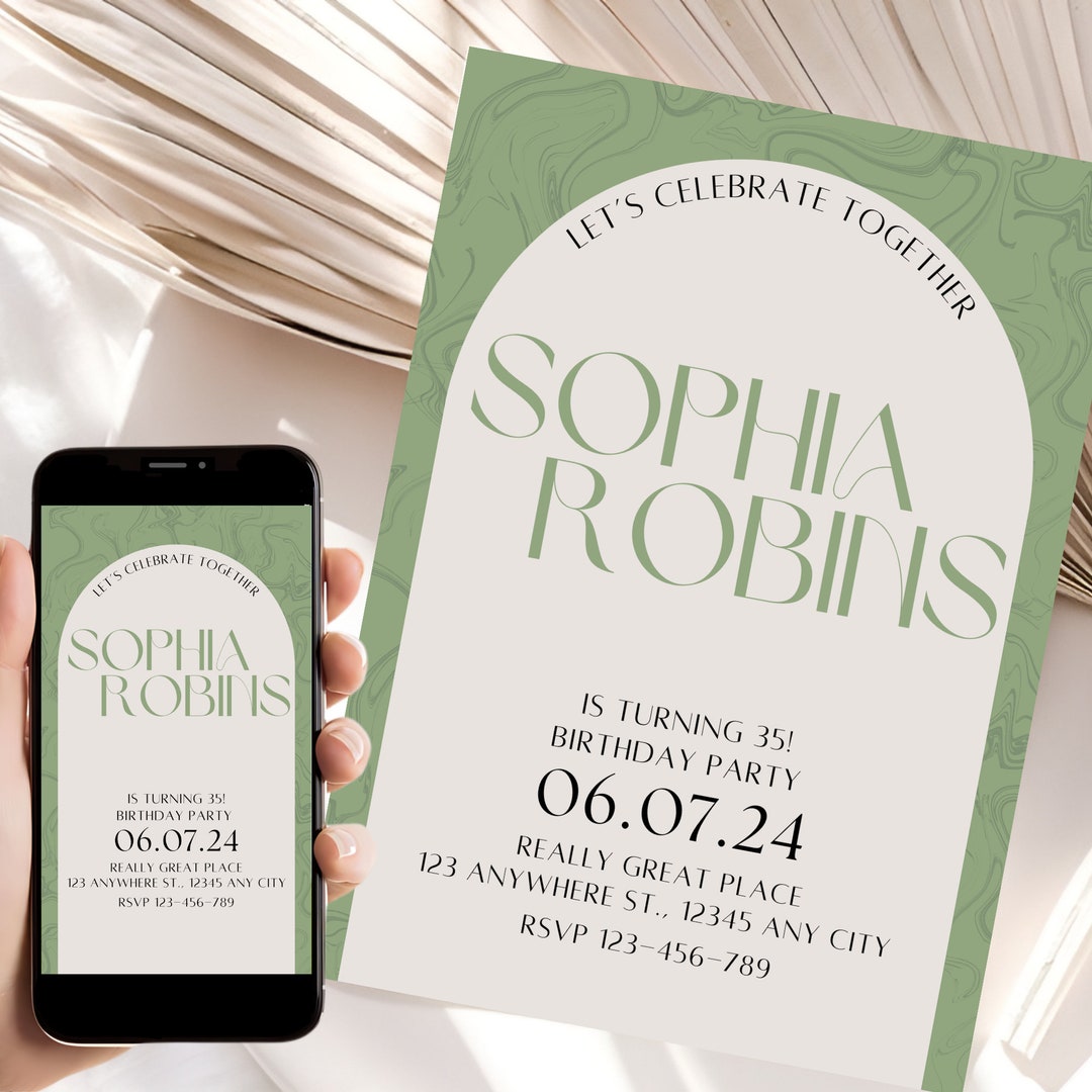 Green Birthday Invitation Template | Minimalist Invitation | Elegant ...