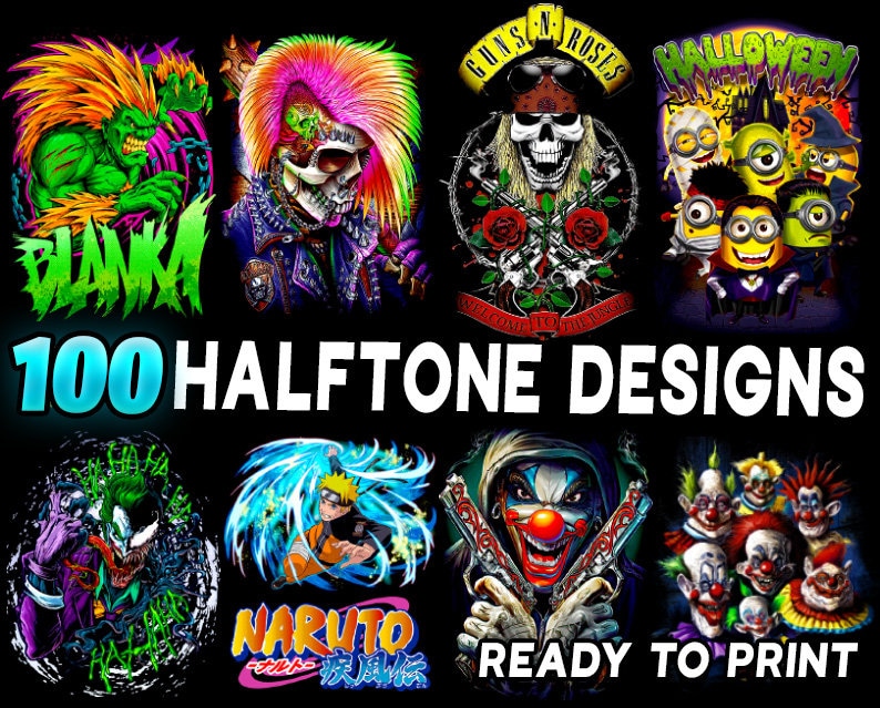 100 Halftone Designs, Premium Pack Halftone Tshirt Designs, DTF, Bundle Halftone, Great for DTF ...