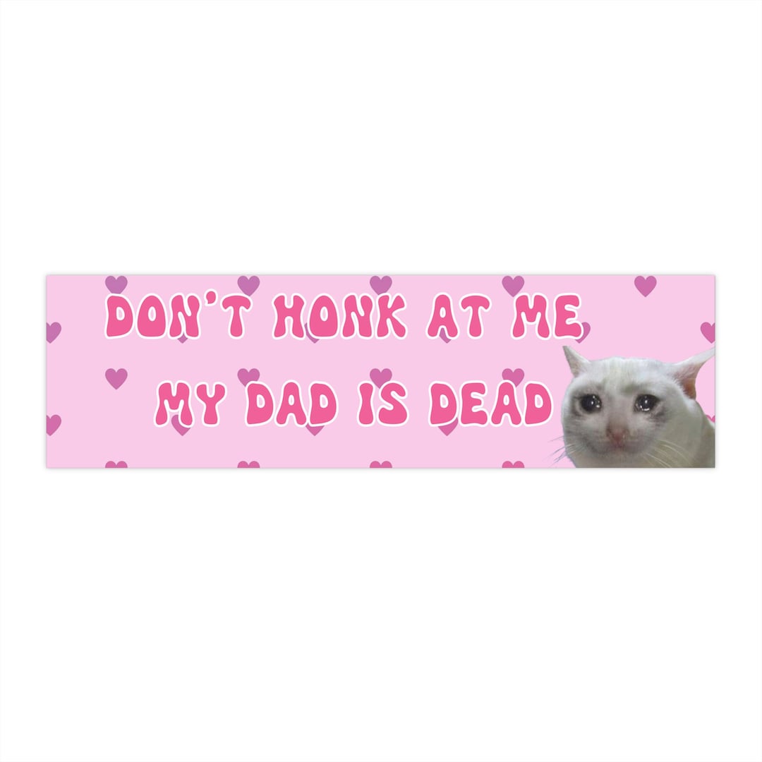 Don't Honk at Me My Dad is Dead Bumper Sticker, Crying Cat Meme Sticker ...