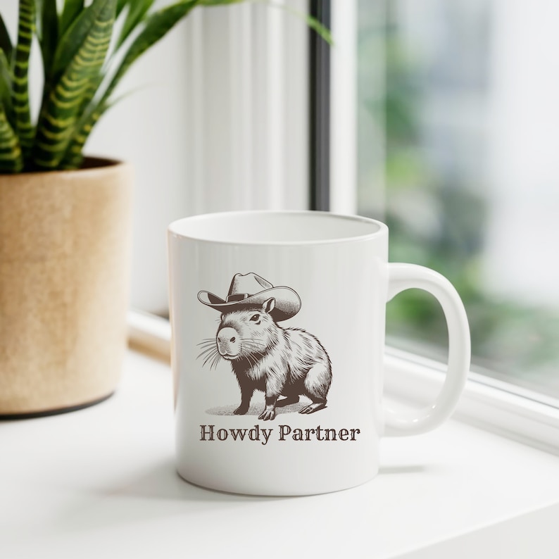 Howdy Partner Capybara Mug Western Theme Coffee Mug Silly Rodent Cup ...