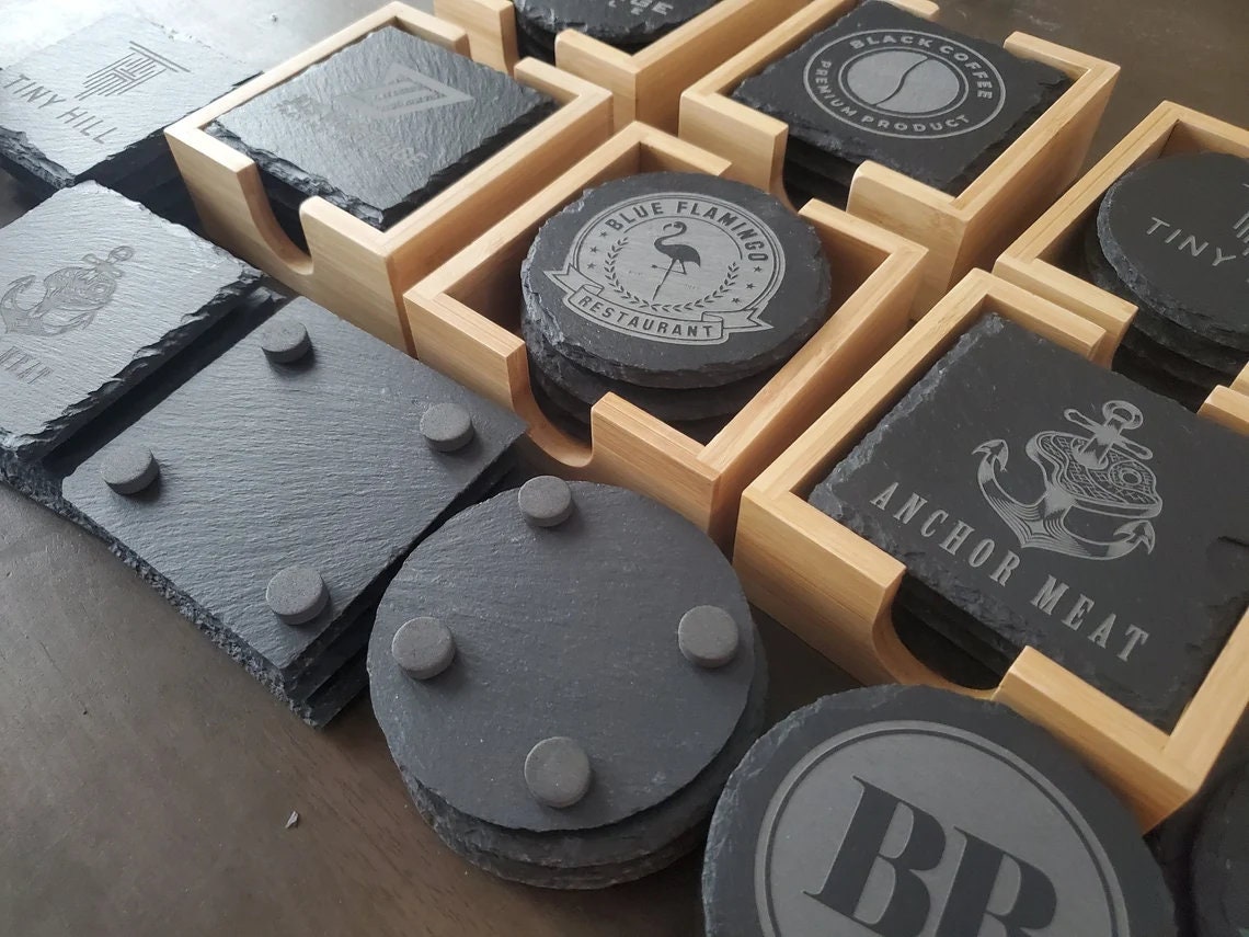 Custom Logo Slate Coasters, Engraved Slate Coasters With Your Logo - Etsy