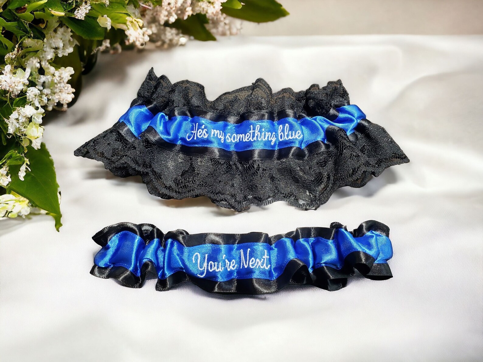 He's My Something Blue Police Garter Set Pick Your Colors - Etsy