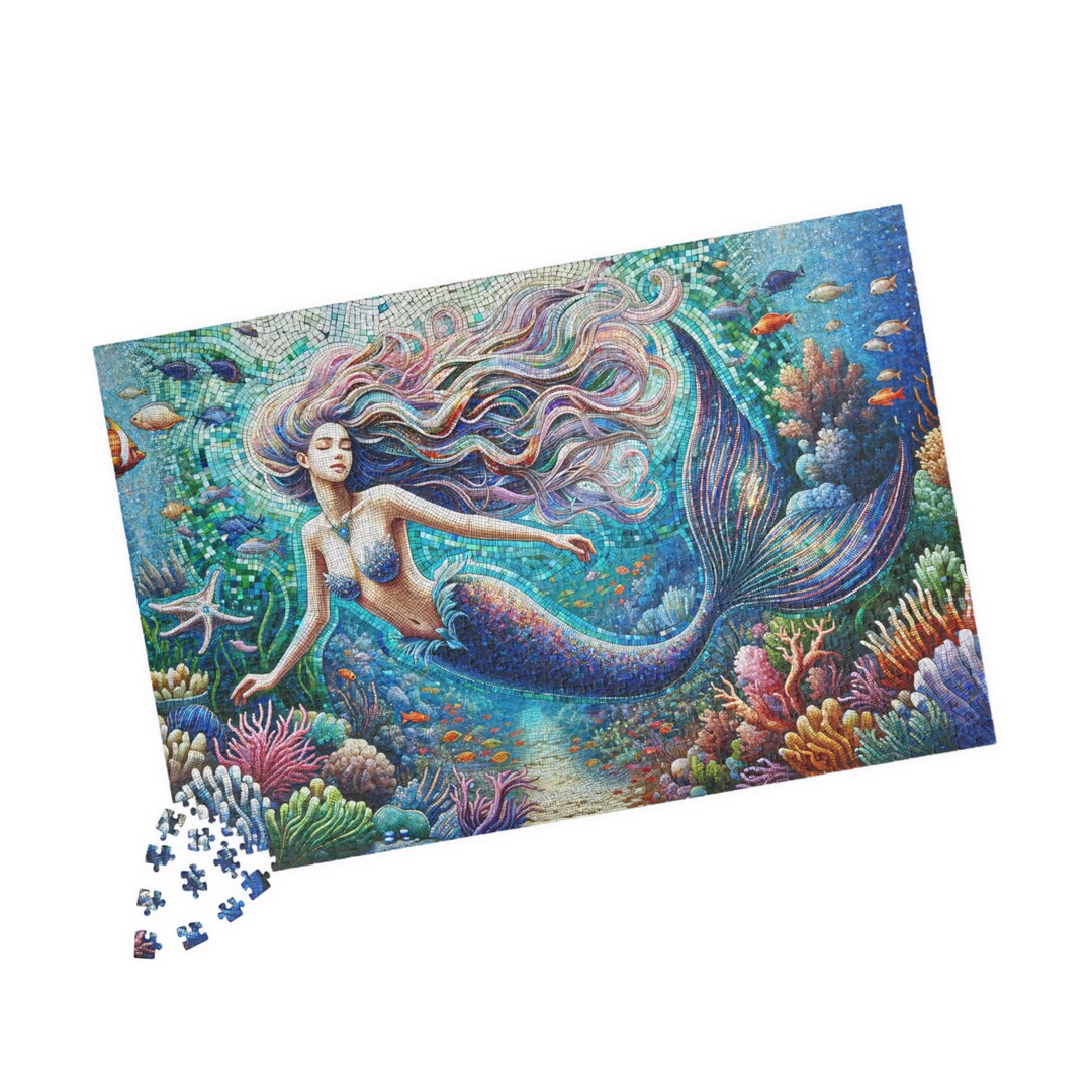 Artistic Mermaid & Marine Life Mosaic Puzzle Vibrant Underwater Scene ...