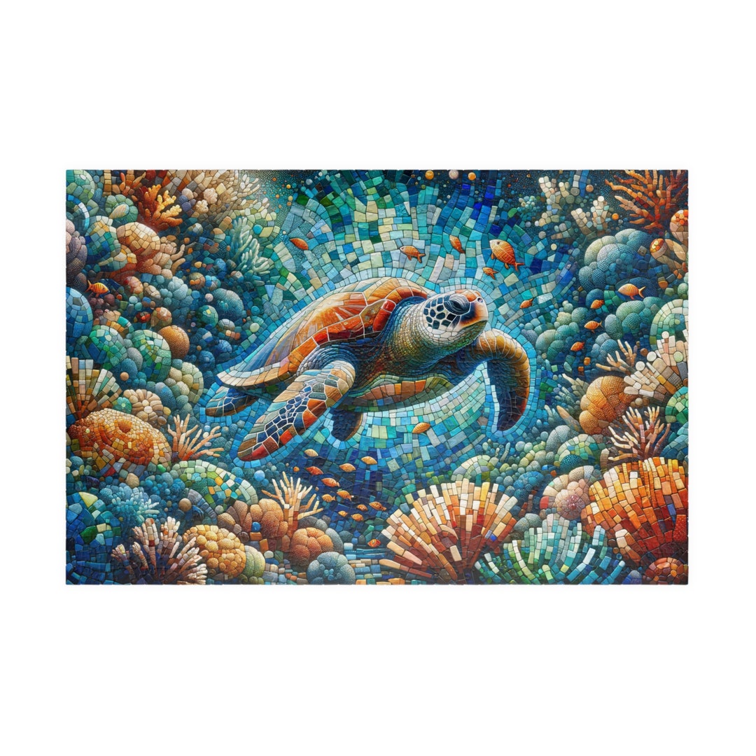 Vibrant Sea Turtle & Coral Reefs Mosaic Puzzle Underwater Ecosystem Art ...