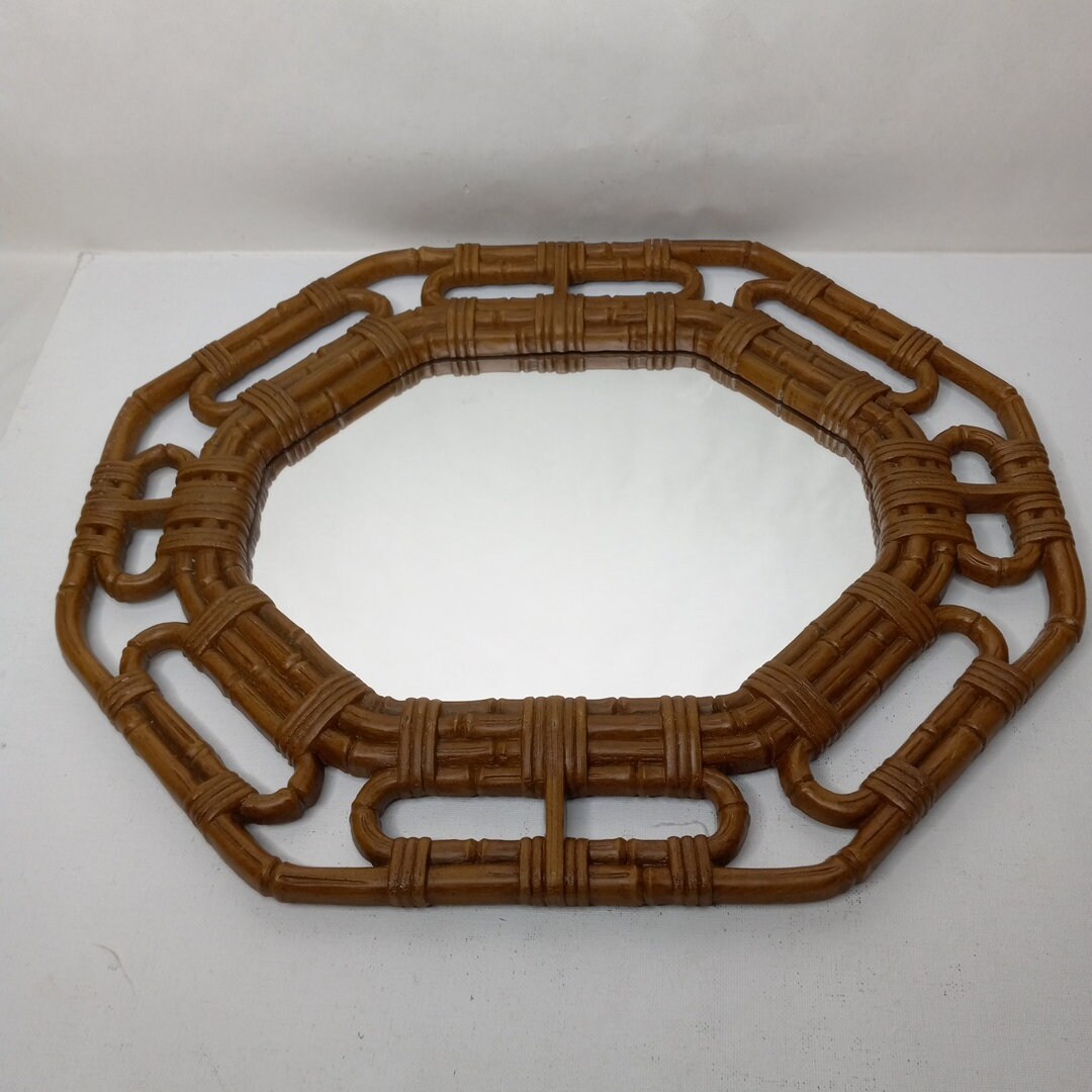 Vintage 1983 Homco Faux Bamboo Wicker 17x14 Inch Wall Mirror Boho Brown ...