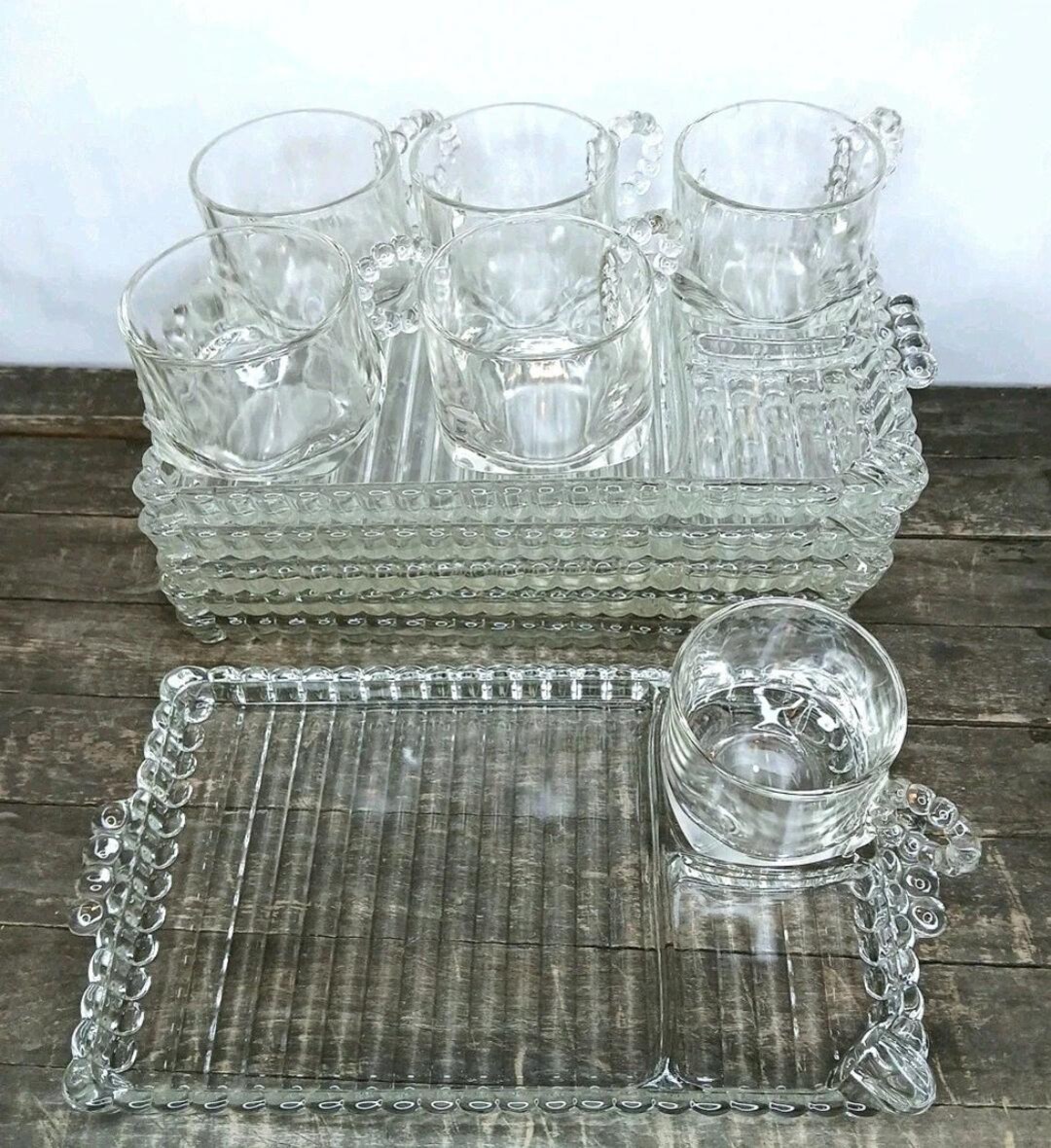 Vintage Mid Century Hazel Atlas Candlewick Smoke Sip & Snack Trays and ...