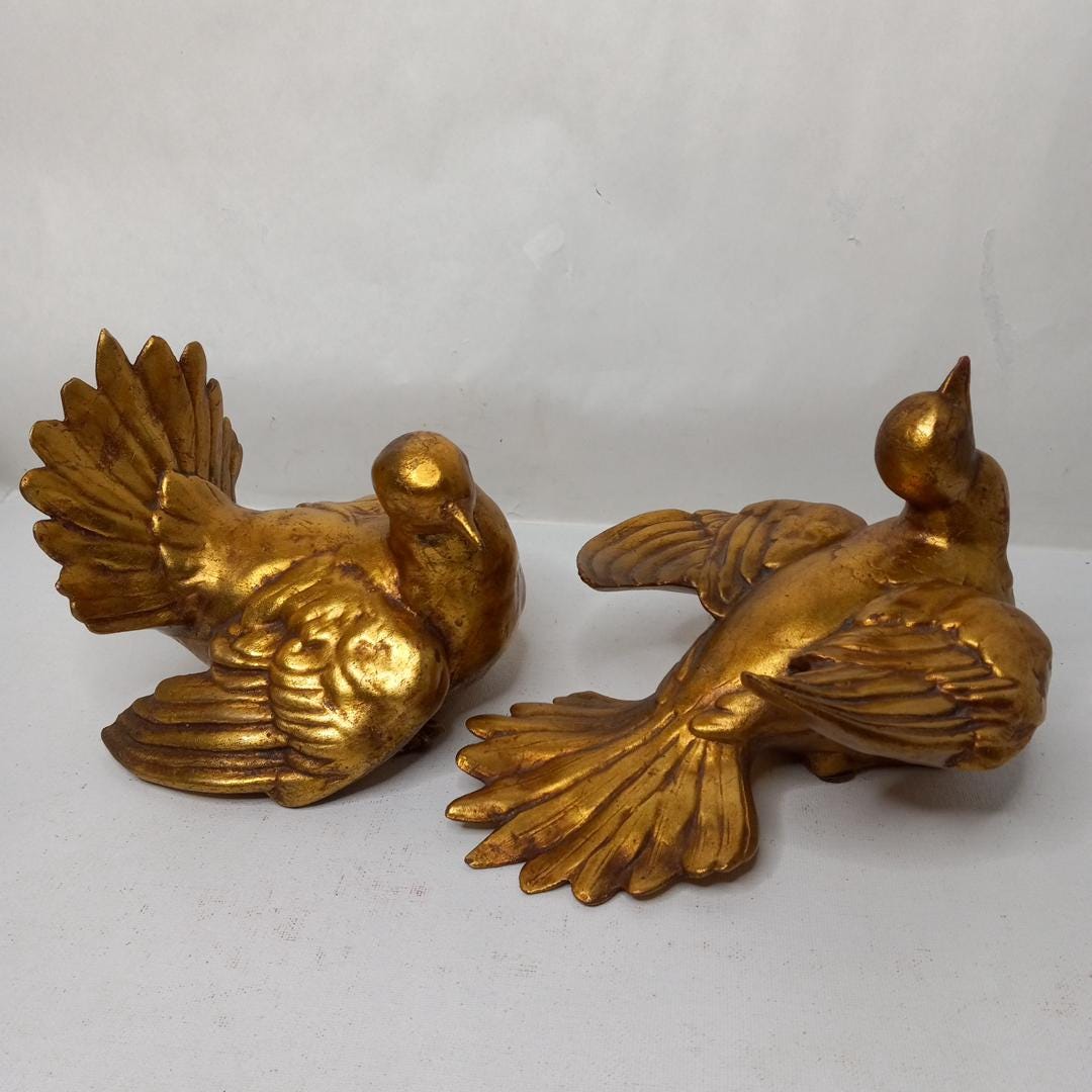 Gold Doves Pair 5 Tall Ceramic Statues Bird Hollywood Regency Vintage ...