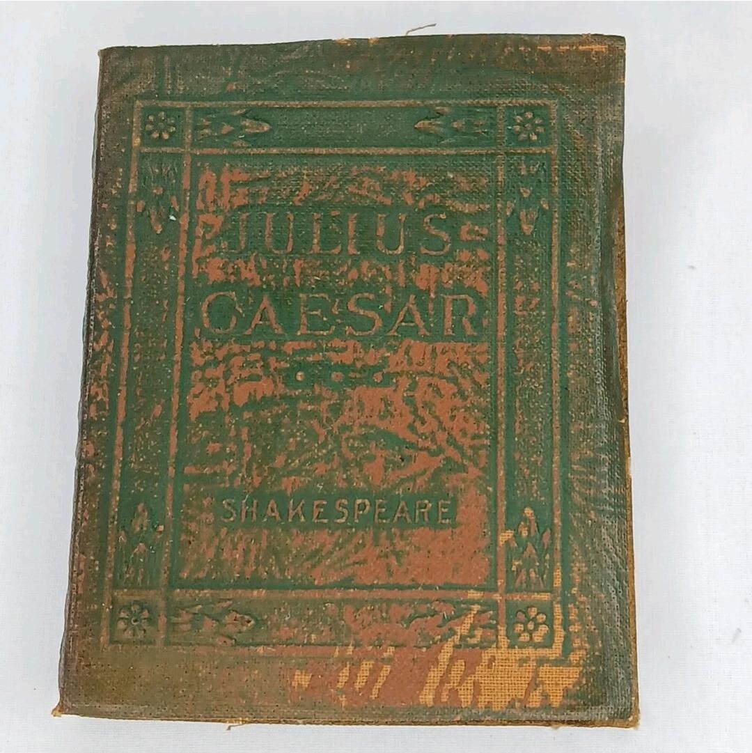 Antique Little Leather Library Book Julius Caesar Vintage Redcroft ...