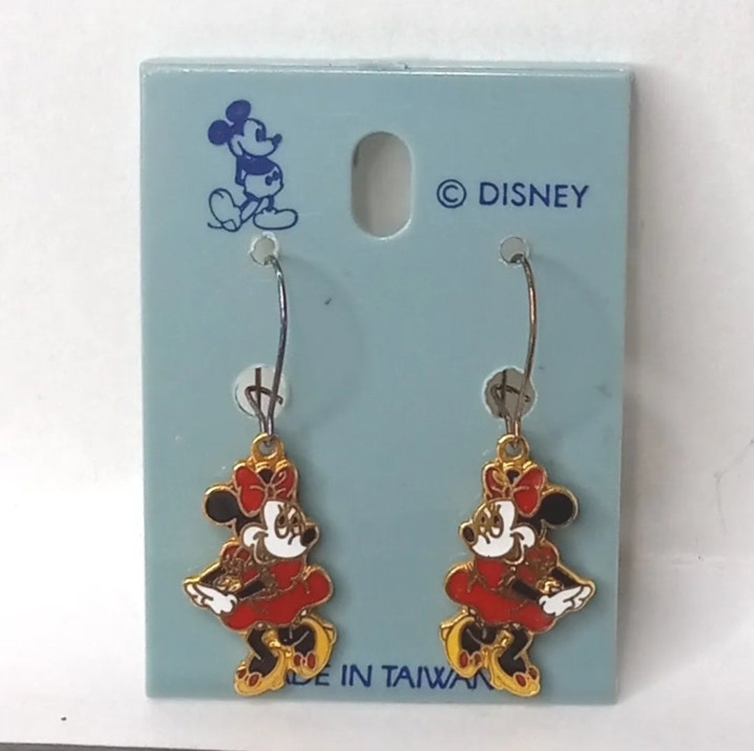 Vintage Disney Minnie Mouse Enamel Dangle French Wire Hook Earrings - Etsy
