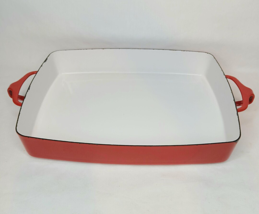 Vintage Dansk Kobenstyle Red Enamel Cast Iron Large Baking Pan With ...