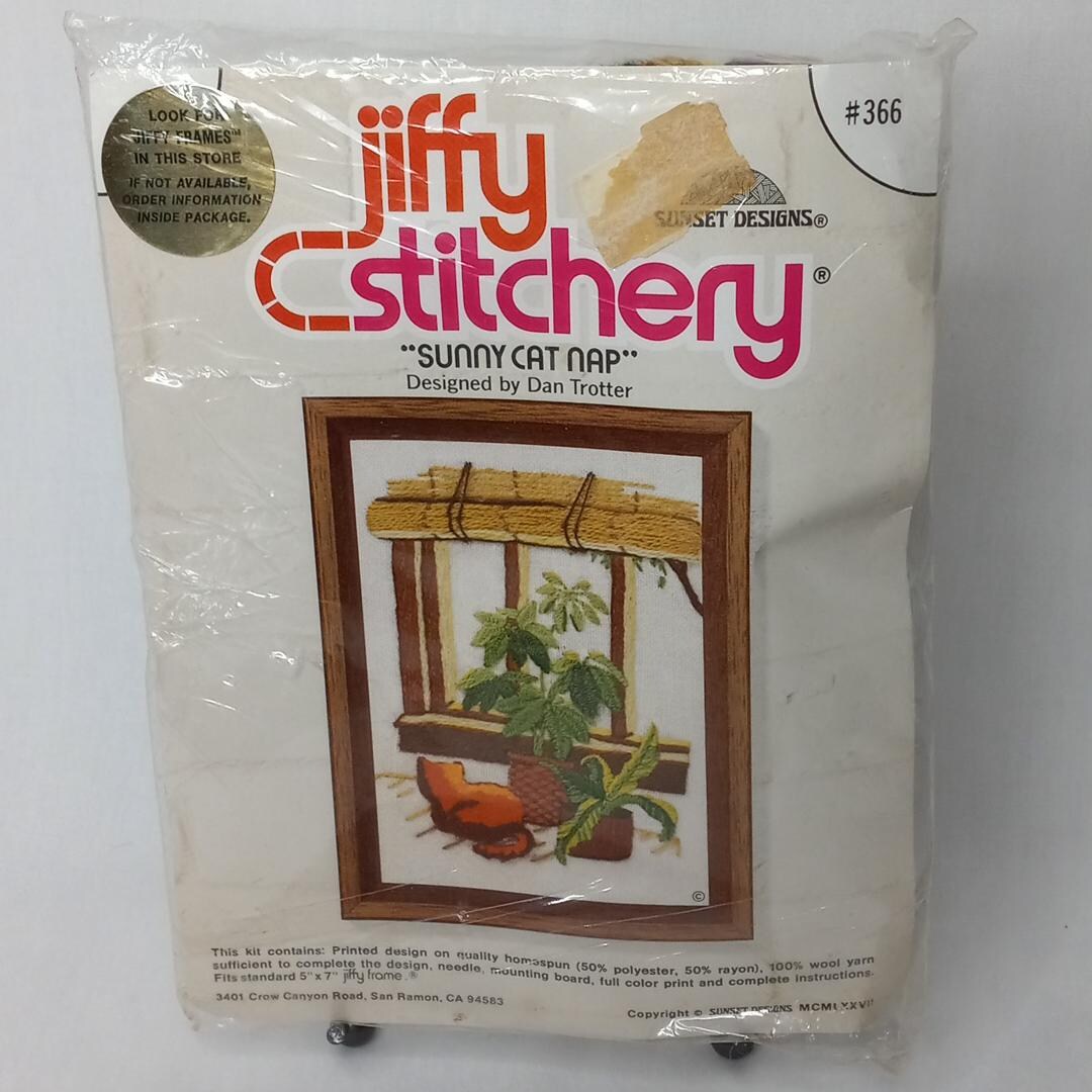Jiffy Stitchery Vintage 1977 Needlecraft Kit sunny Cat Nap 5x7 Inch ...