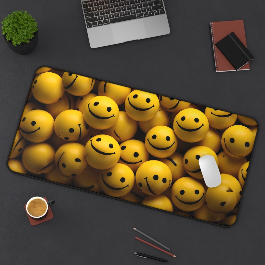 Smile Face Desk Mat, Emoticon Desk Pad, Modern Art Mouse Pad, Long Desk ...