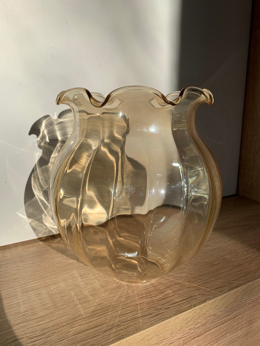 Antique Bohemian Moser Legras Smoke Gray Opalescent Scallop Ball Lamp ...