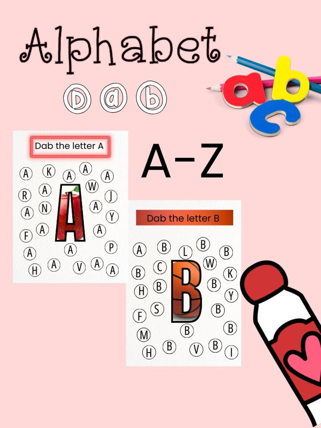 Alphabet Dab, A-Z, Learn, Teach, Worksheet, Children, Downloadable ...