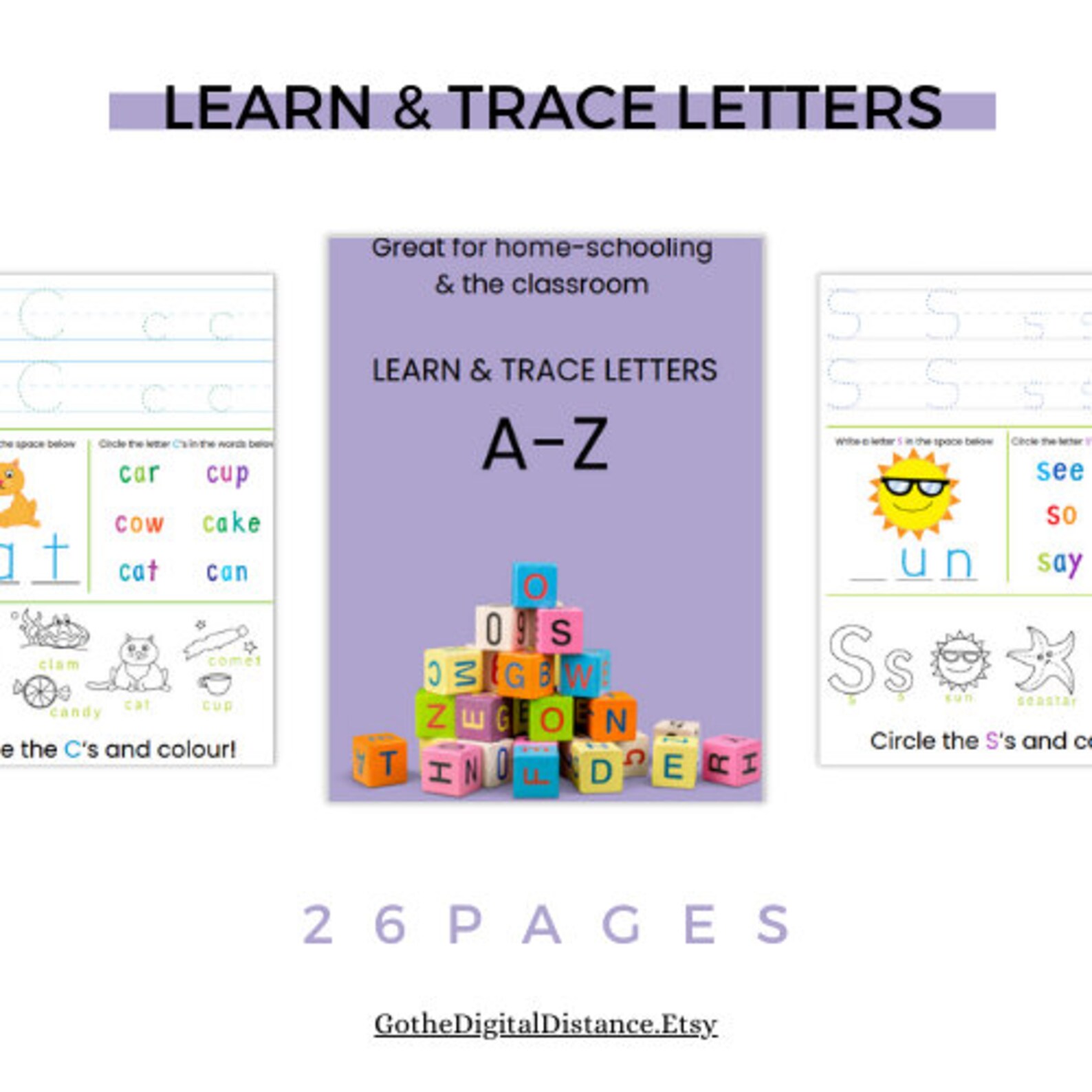 Learn and Trace Letters, Downloadable Digital Product AZ Letter Tracing ...