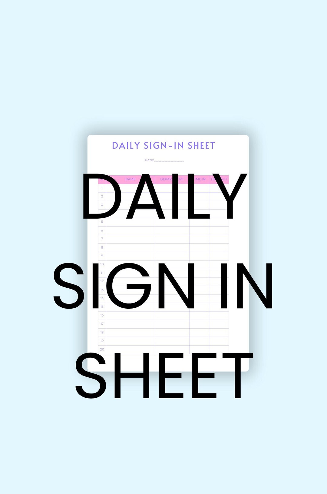 Daily Sign in Sheet, Notes, Jotter, Downloadable Digital Product - Etsy