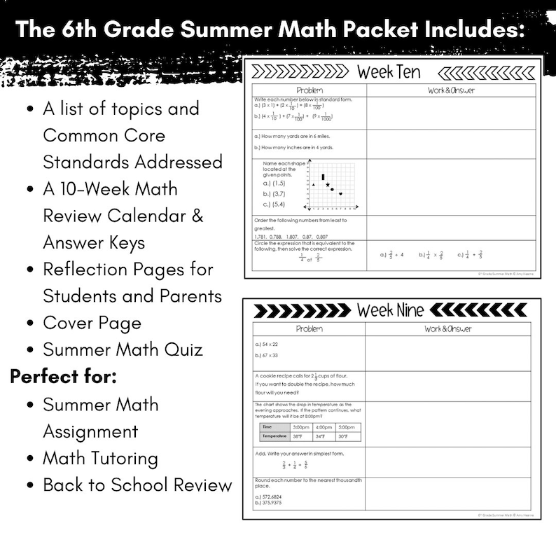 6th Grade Summer Math Spiral Review Packet - Etsy
