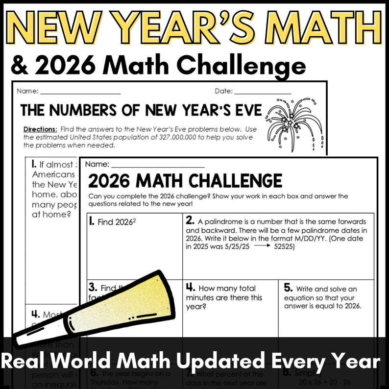 New Year 2026 Math Worksheets Homeschool Practice - Etsy