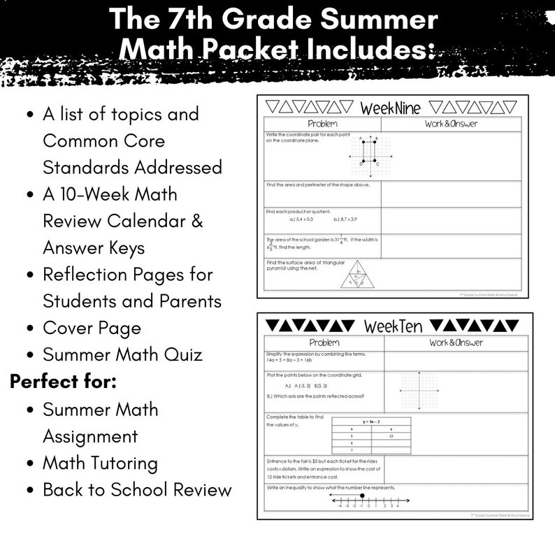 7th Grade Summer Math Spiral Review Packet - Etsy