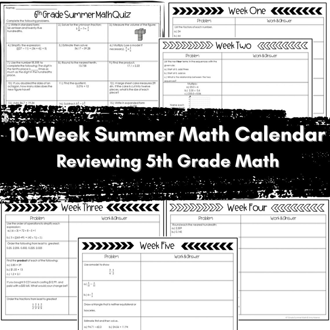 6th Grade Summer Math Spiral Review Packet - Etsy