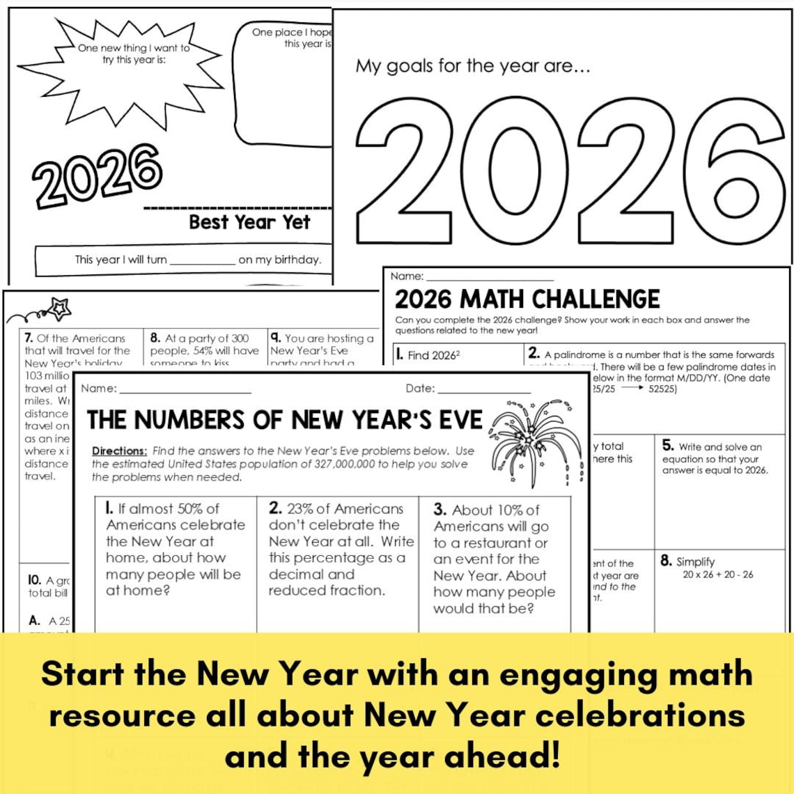 New Year 2026 Math Worksheets Homeschool Practice - Etsy