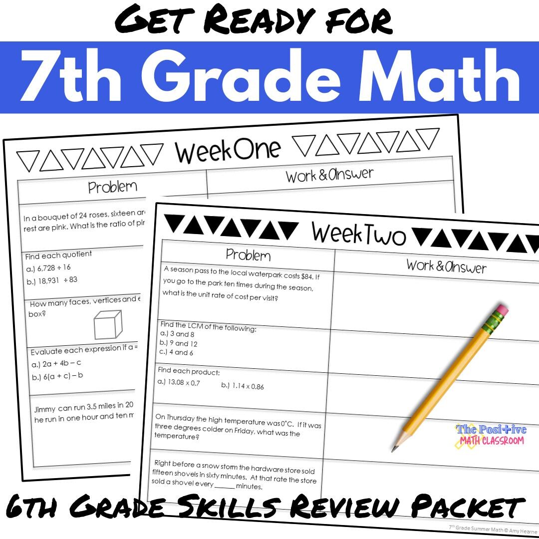 7th Grade Summer Math Worksheet Packet Review of 6th Grade Skills - Etsy