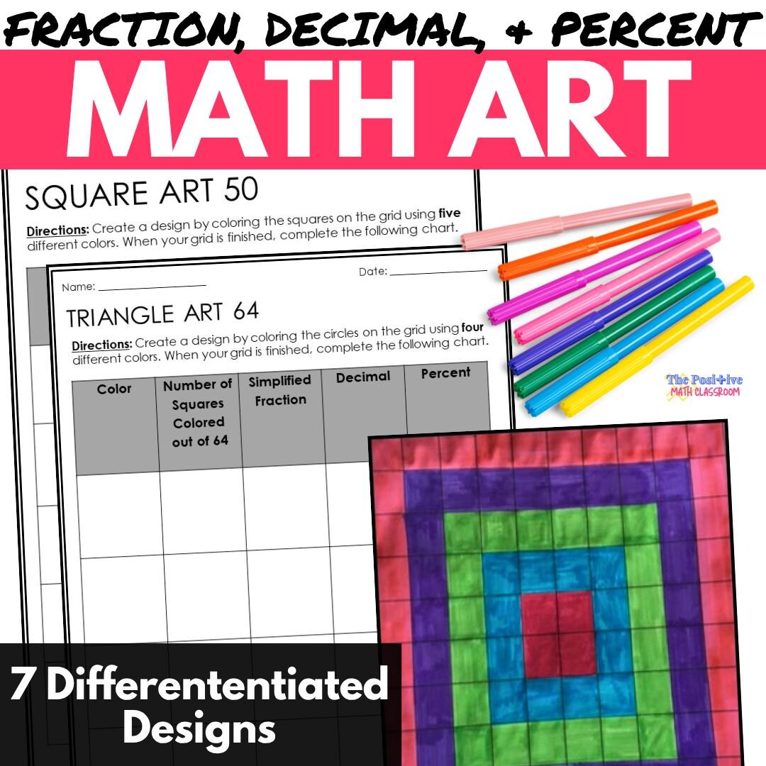 Math Art Fractions Decimals and Percents, Homeschool Math Worksheets - Etsy