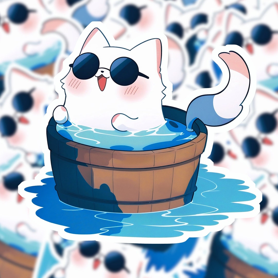 Gojo Cat Taking A Bath // Waterproof Chibi Sticker - Etsy