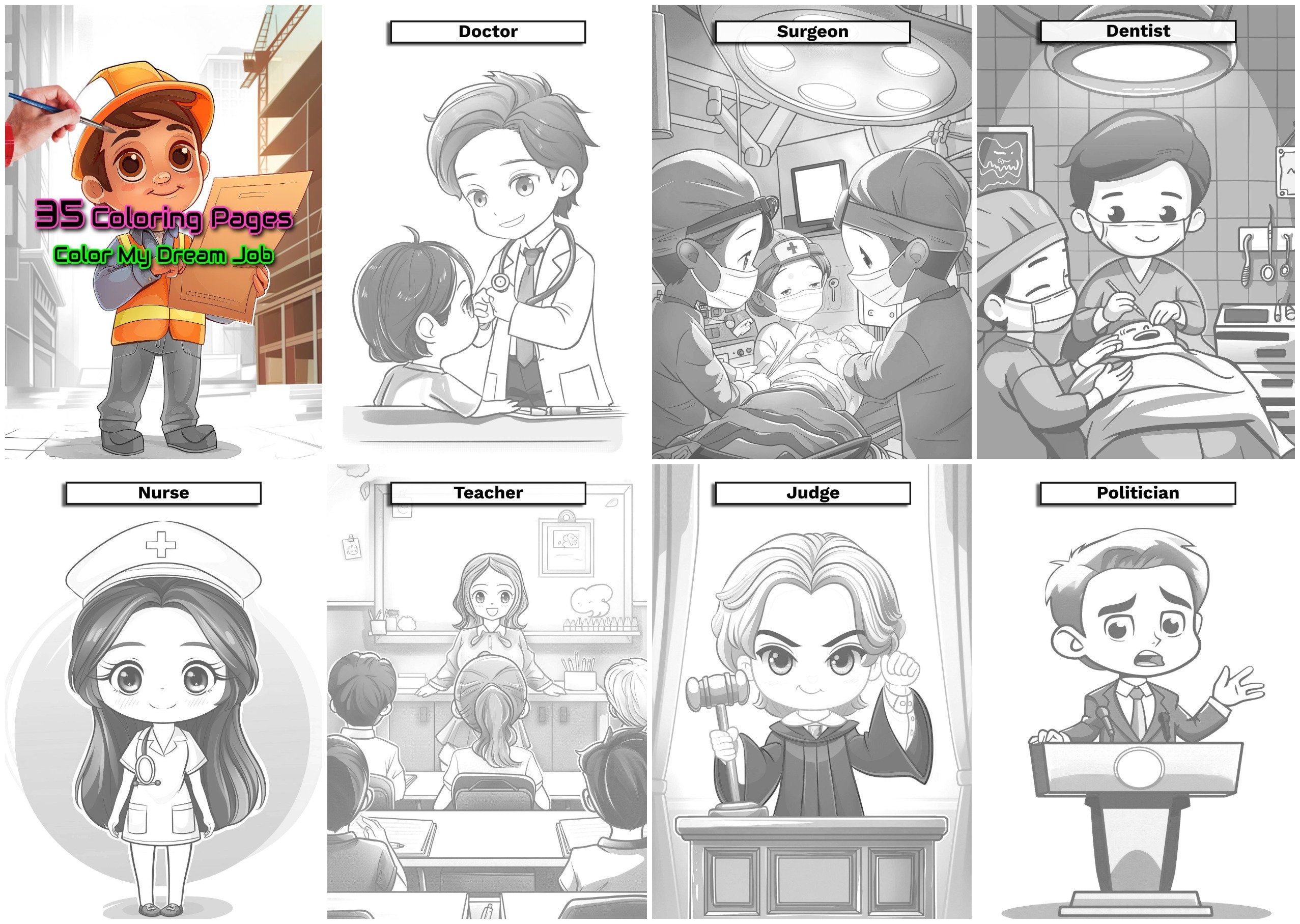 35 Dream Job Coloring Book for Child and Adult Printable Coloring Book ...