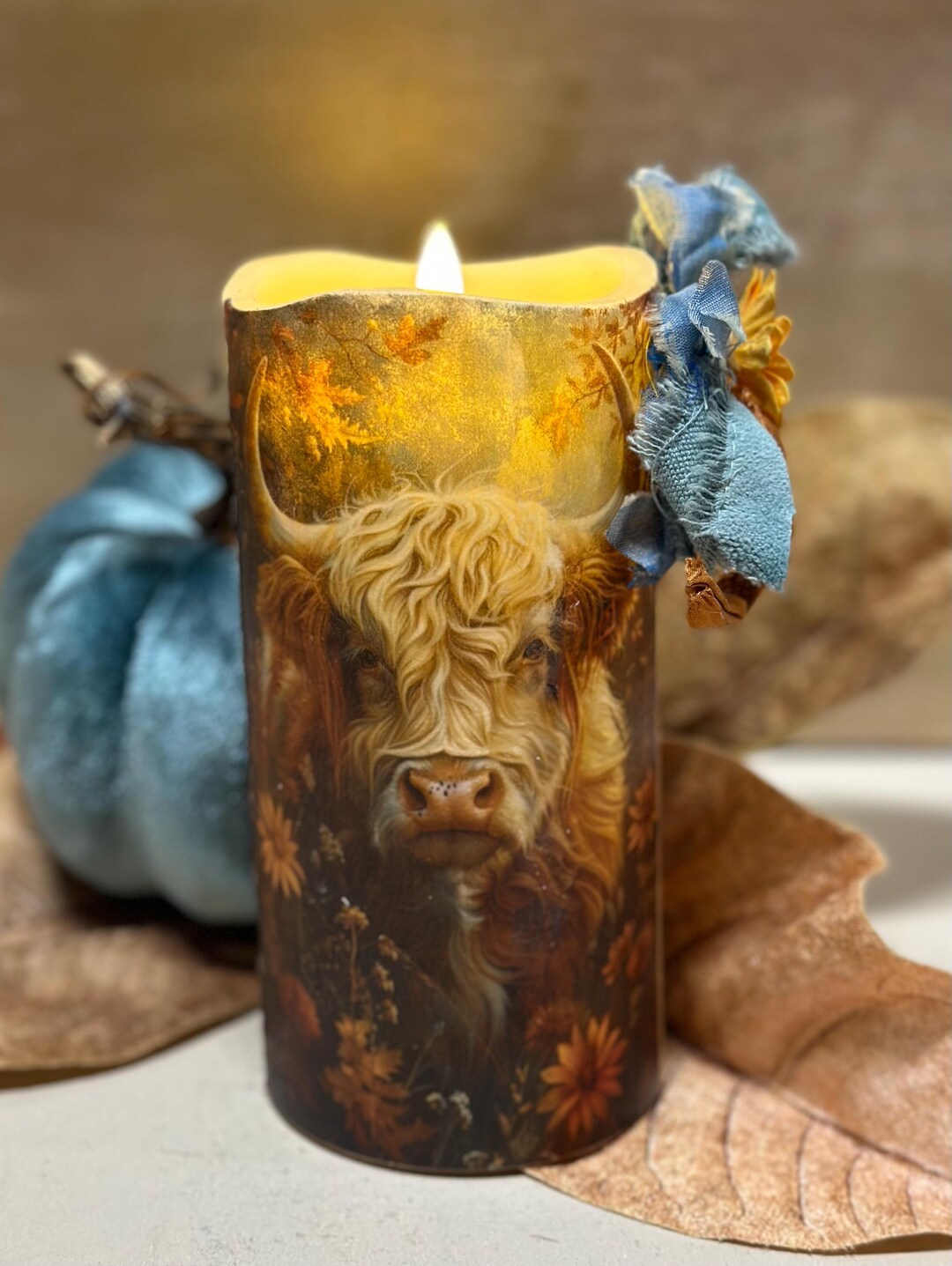 Beautiful Highland Cow Flameless Real Wax Pillar Candle 6 X 3. 360 ...
