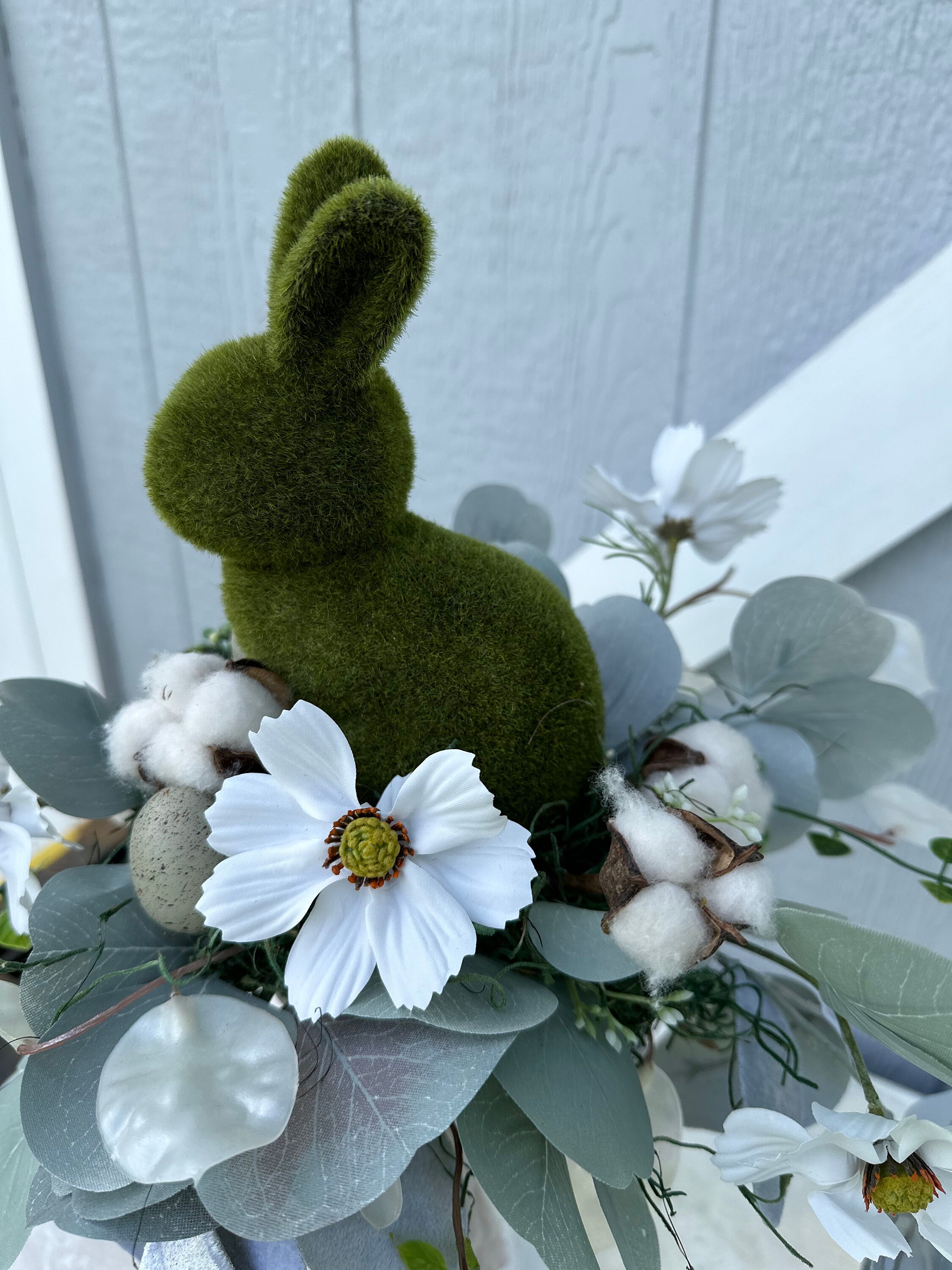 Here Comes Peter Cottontail Pair of Moss Rabbits in Garden Flowers ...