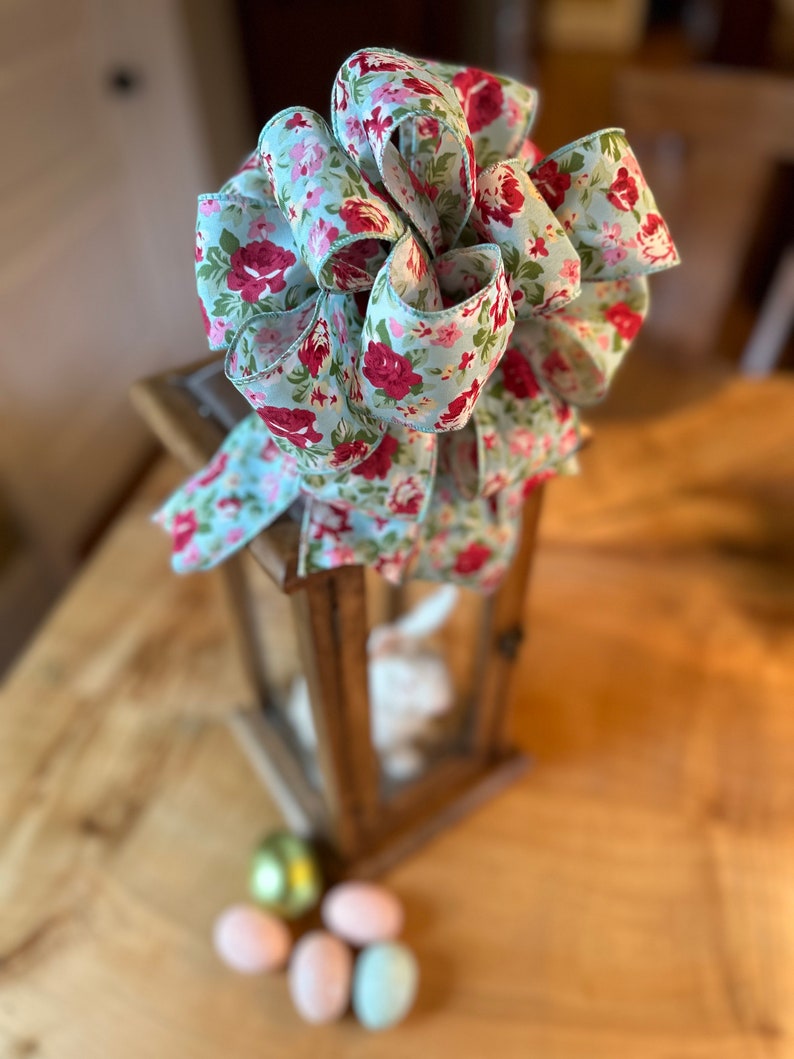 Floral Bow, Turquoise & Pink, Farmhouse, Victorian, Wreath Bow, Lantern ...